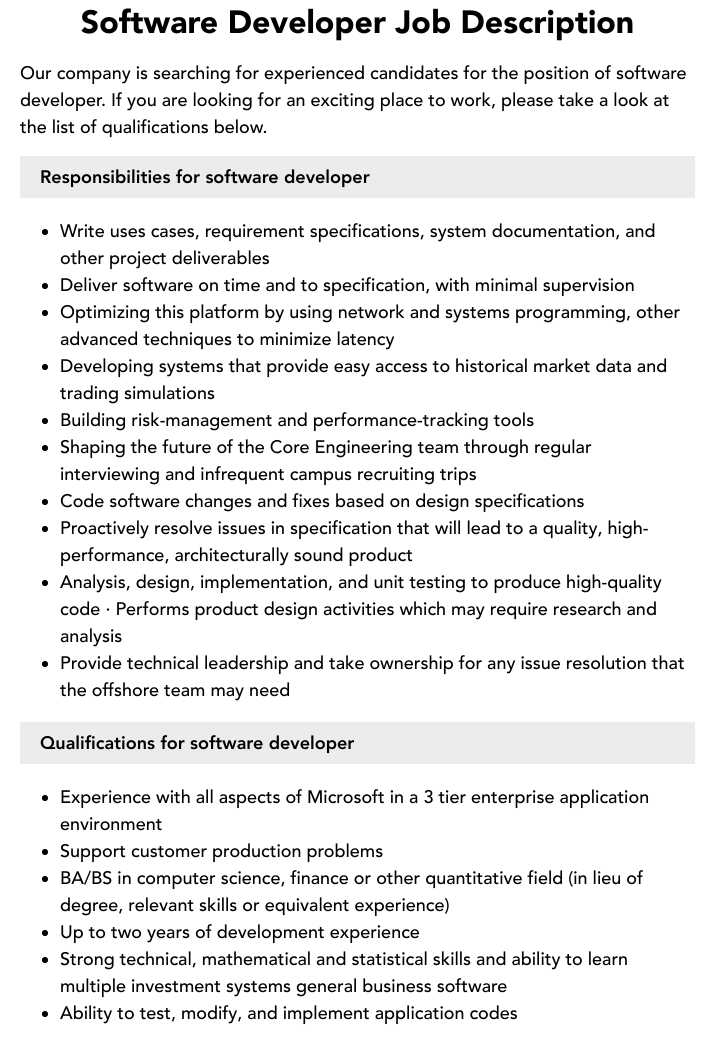 Software Developer Job Description Velvet Jobs