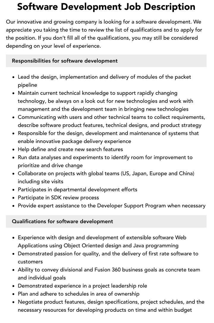 Software Development Job Description Velvet Jobs