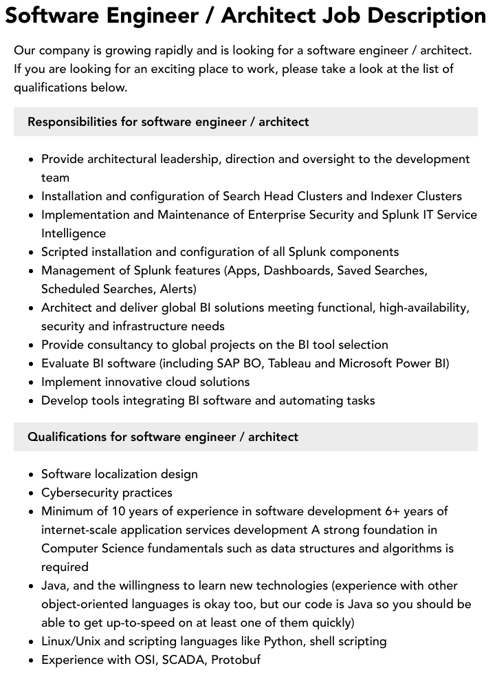 Software Engineer Architect Job Description Velvet Jobs