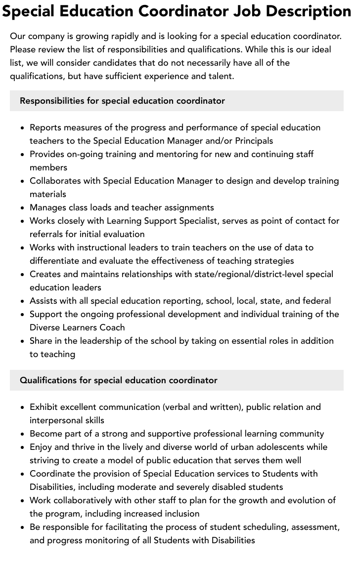Special Education Coordinator Job Description Velvet Jobs Special Education Coordinator Job Description Velvet Jobs