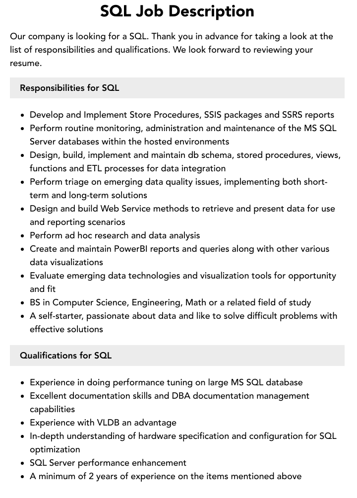 SQL Job Description Velvet Jobs SQL Job Description Velvet Jobs
