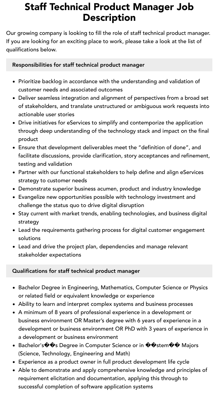 Staff Technical Product Manager Job Description Velvet Jobs