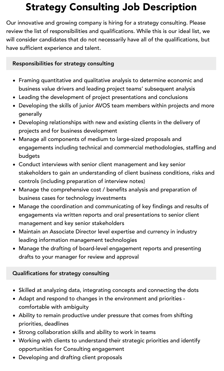 Strategy Consulting Job Description Velvet Jobs