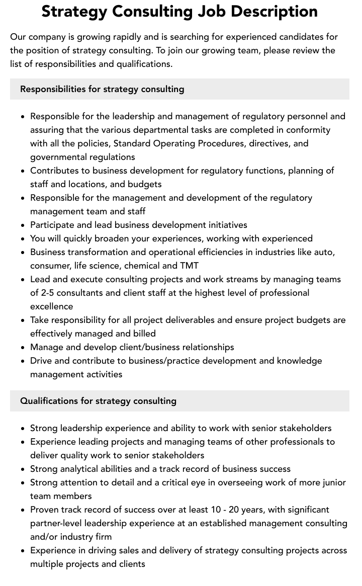Strategy Consulting Job Description Velvet Jobs