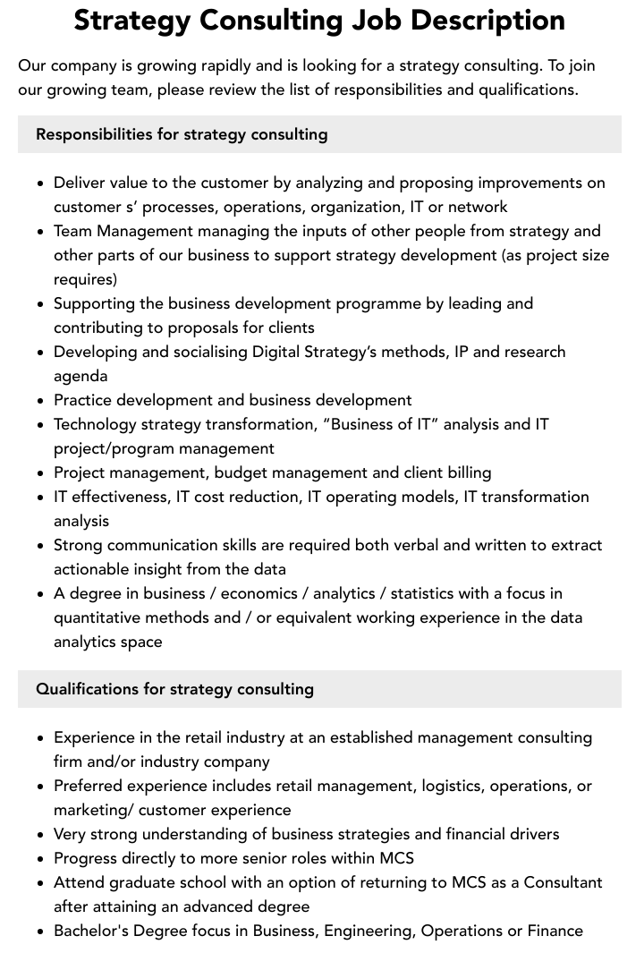Strategy Consulting Job Description Velvet Jobs