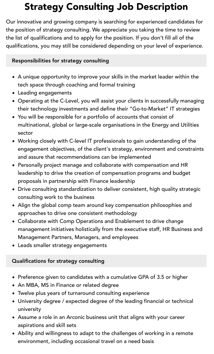 Strategy Consulting Job Description Velvet Jobs