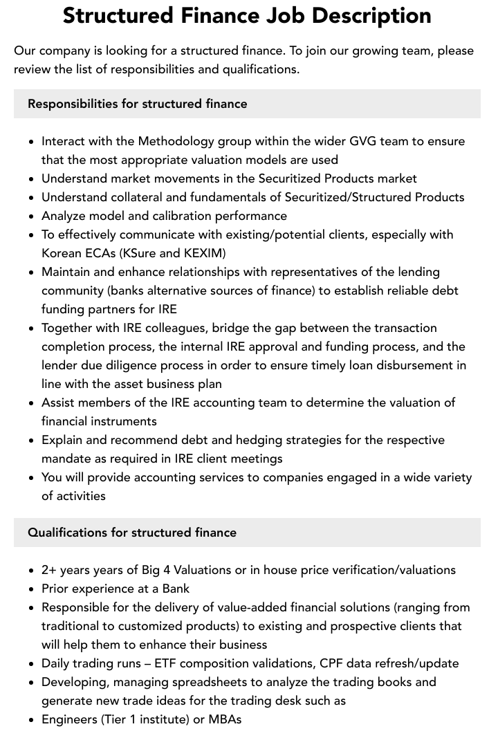Structured Finance Job Description Velvet Jobs