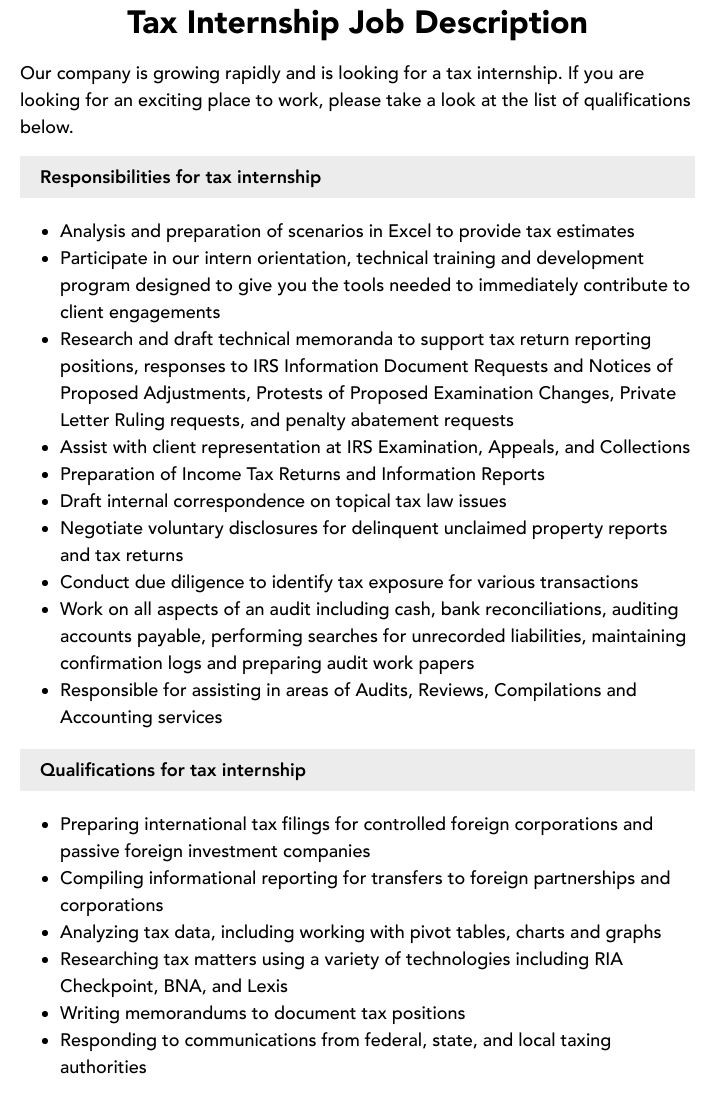 Tax Internship Job Description Velvet Jobs