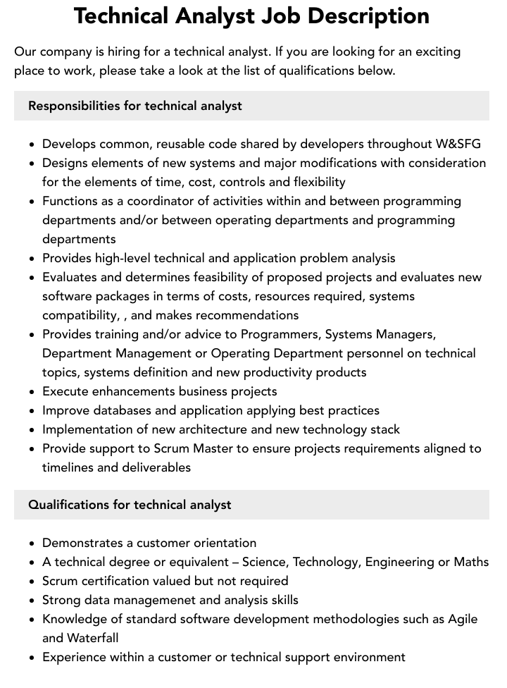 Technical Analyst Job Description Velvet Jobs Technical Analyst Job Description Velvet Jobs
