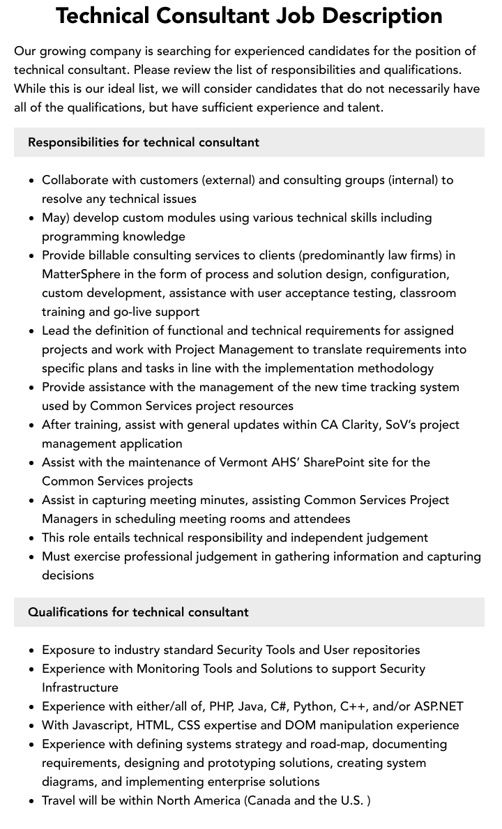 Technical Consultant Job Description Velvet Jobs Technical Consultant Job Description Velvet Jobs