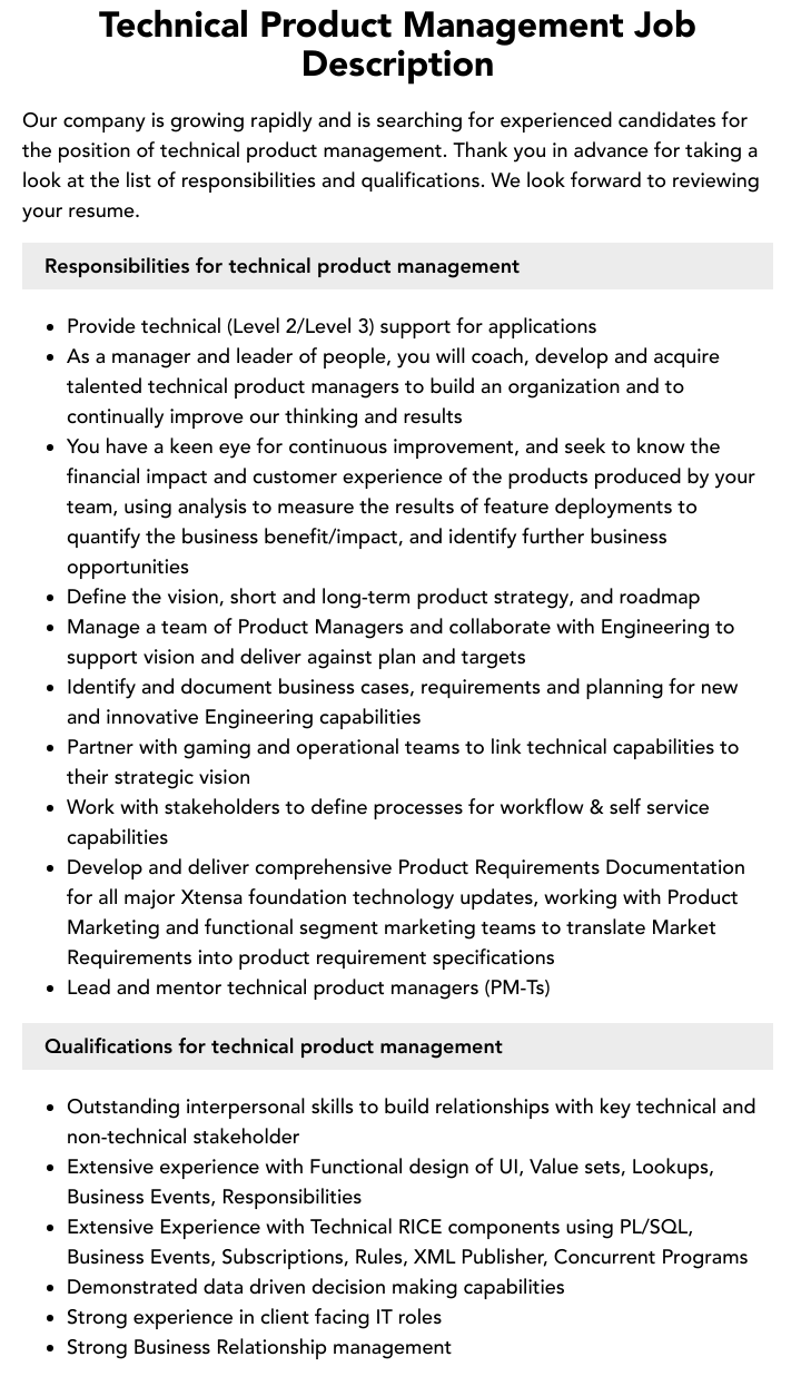 Technical Product Management Job Description Velvet Jobs