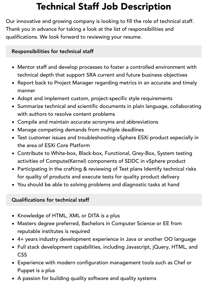 Technical Staff Job Description Velvet Jobs Technical Staff Job Description Velvet Jobs