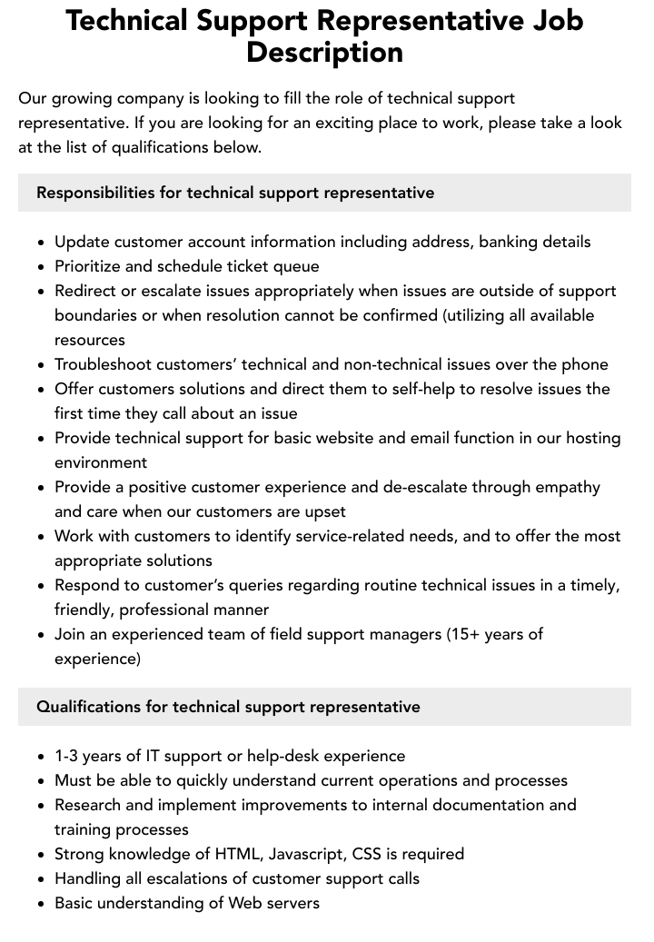 Technical Support Representative Job Description Velvet Jobs