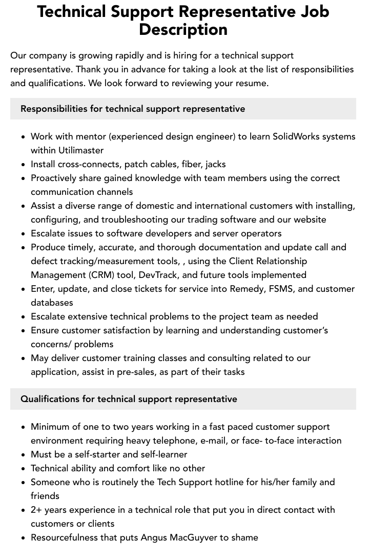 Technical Support Representative Job Description Velvet Jobs
