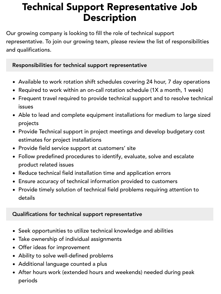  Technical Support Representative Job Description Velvet Jobs