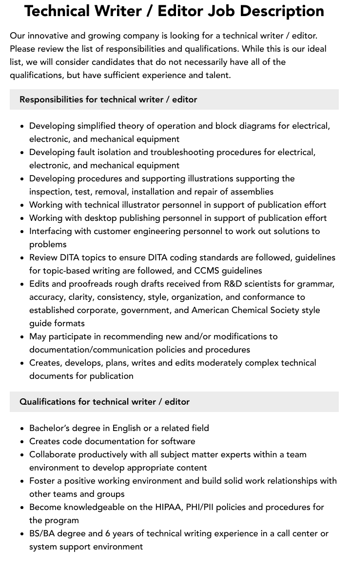 Technical Writer Editor Job Description Velvet Jobs