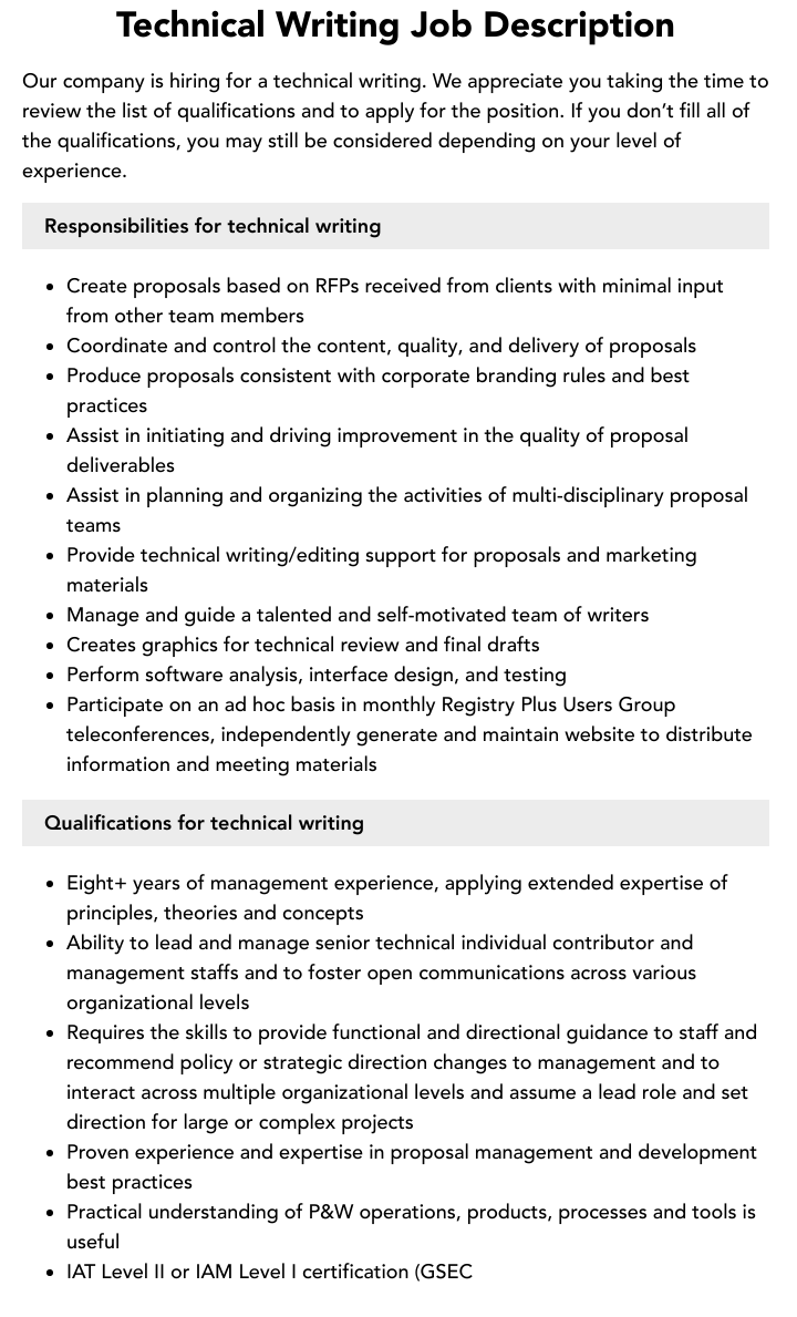 Technical Writing Job Description Velvet Jobs