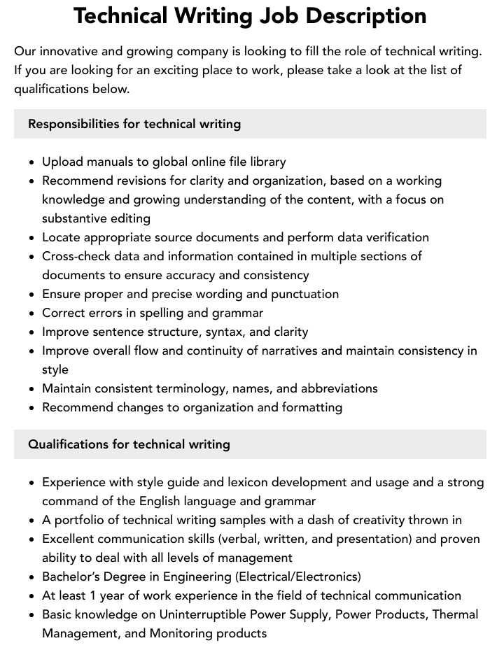  Technical Writing Job Description Velvet Jobs