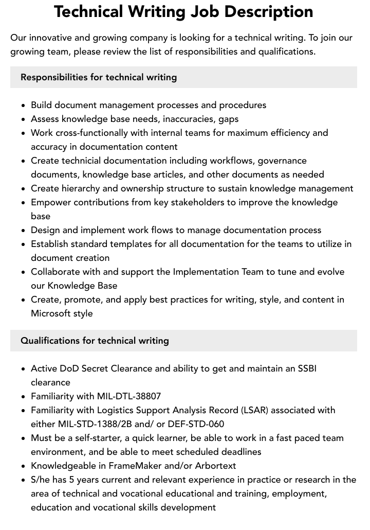 Technical Writing Job Description Velvet Jobs