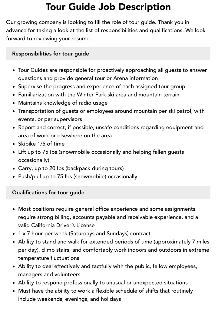 Tour Guide Job Description Velvet Jobs