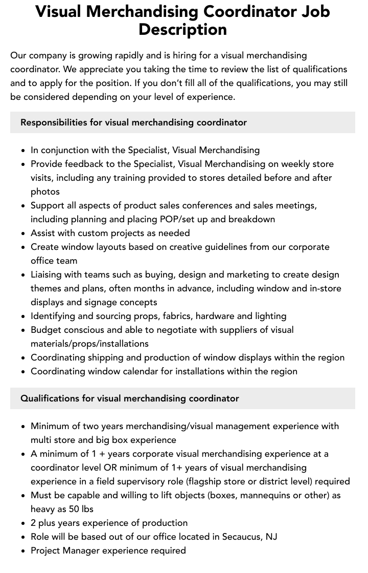 Visual Merchandising Coordinator Job Description Velvet Jobs Visual Merchandising Coordinator Job Description Velvet Jobs