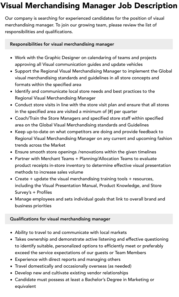 Visual Merchandising Manager Job Description Velvet Jobs Visual Merchandising Manager Job Description Velvet Jobs