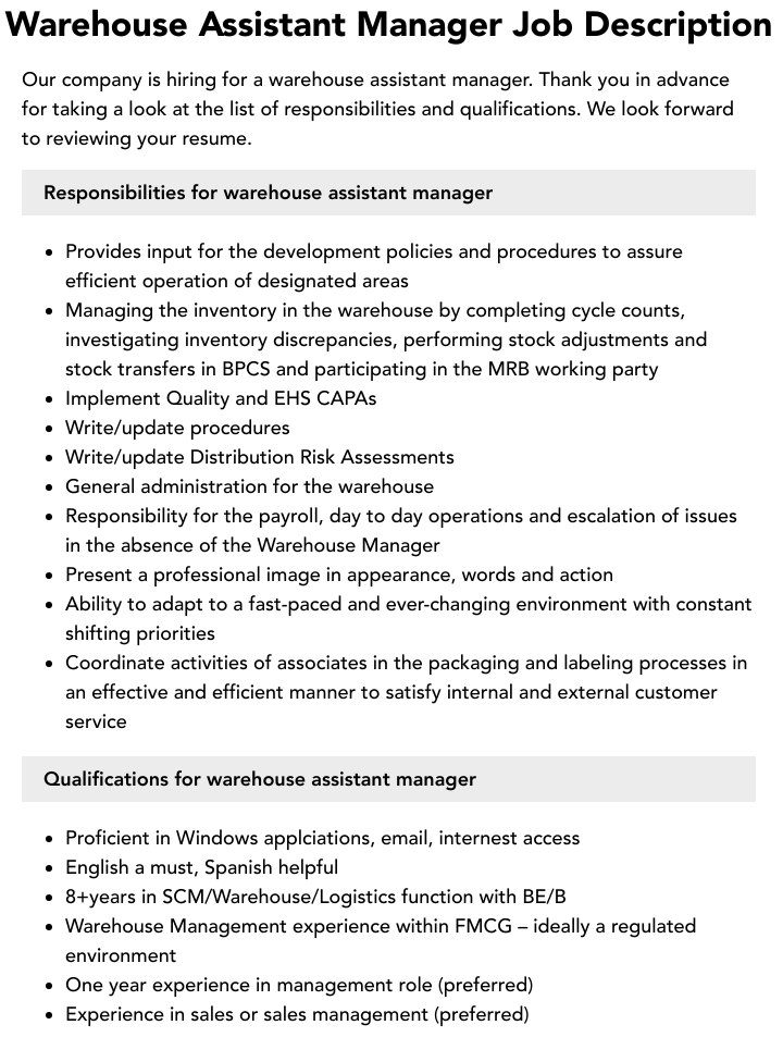 Roles And Responsibilities Of A Warehouse Manager