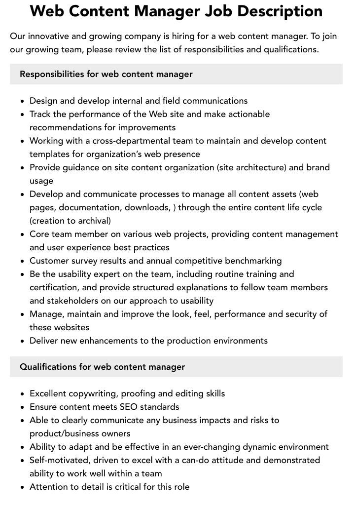 Content Manager Job Description Velvet Jobs Content Manager Job Description Velvet Jobs