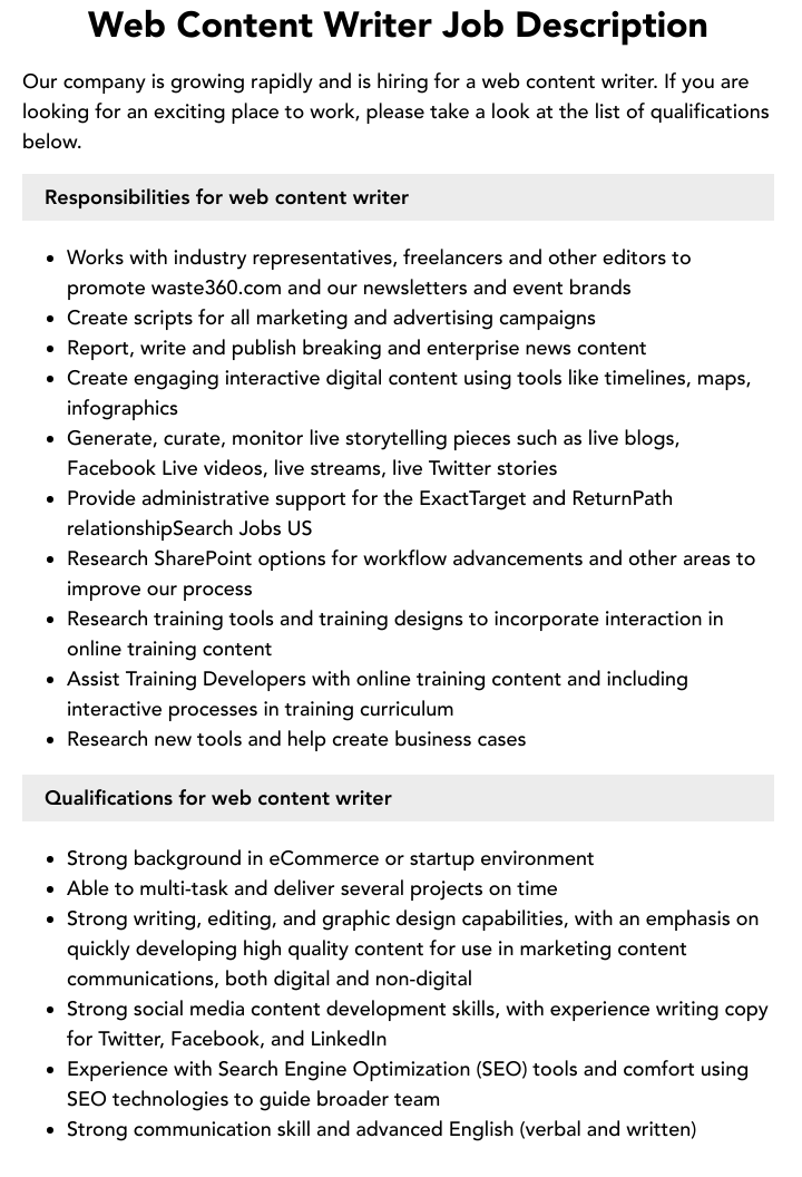 Content Writer Job Description Velvet Jobs