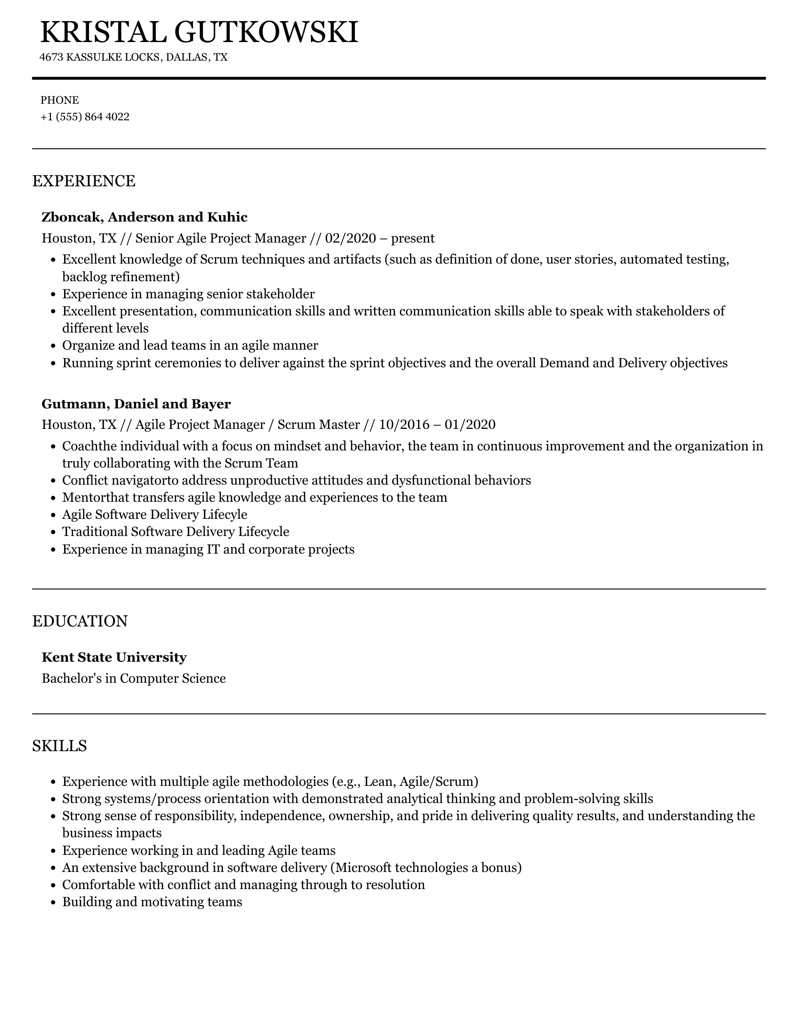 Agile Project Manager Resume Samples Velvet Jobs