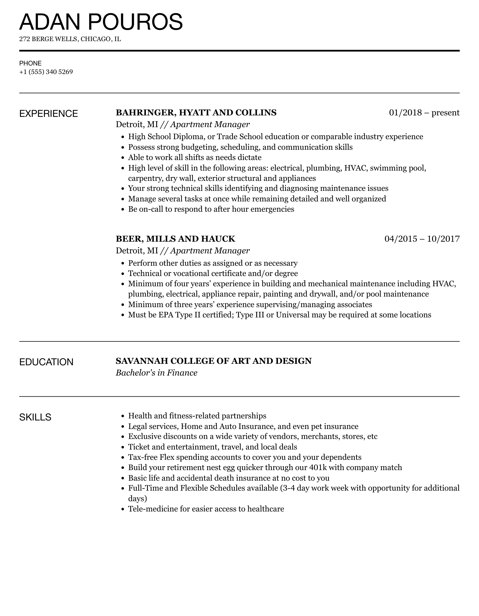 Apartment Manager Resume Samples Velvet Jobs