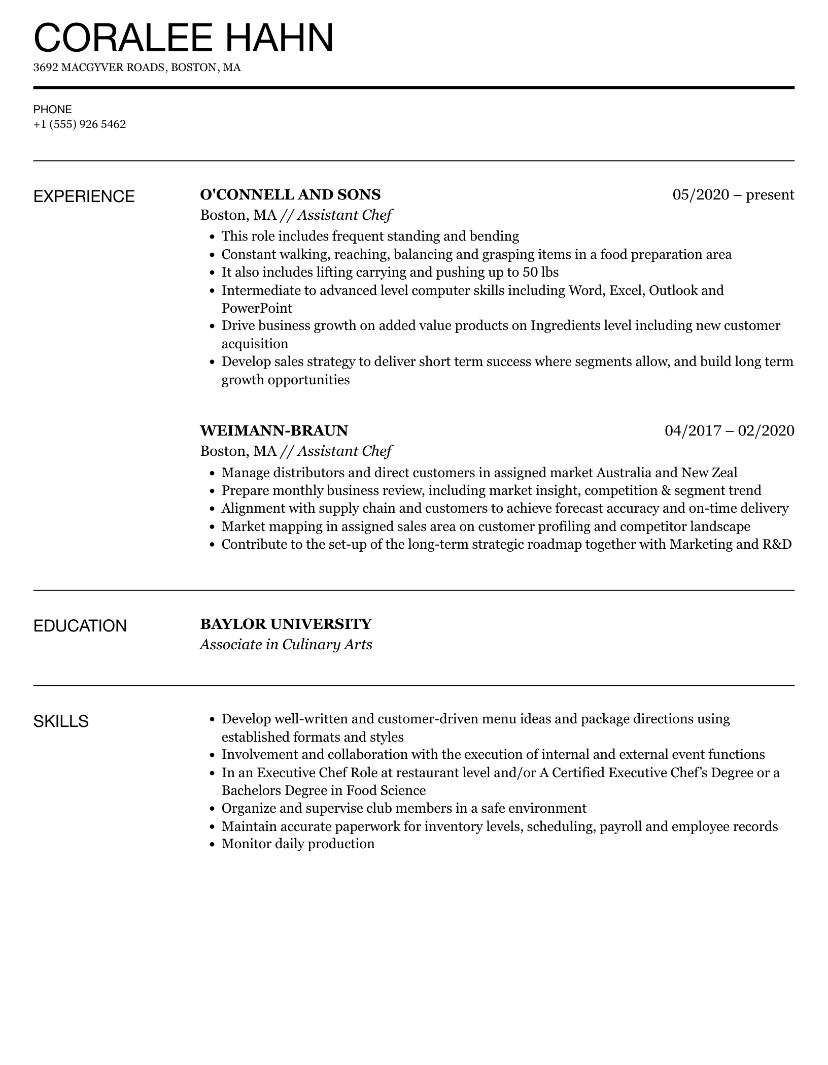Assistant Chef Resume Samples Velvet Jobs