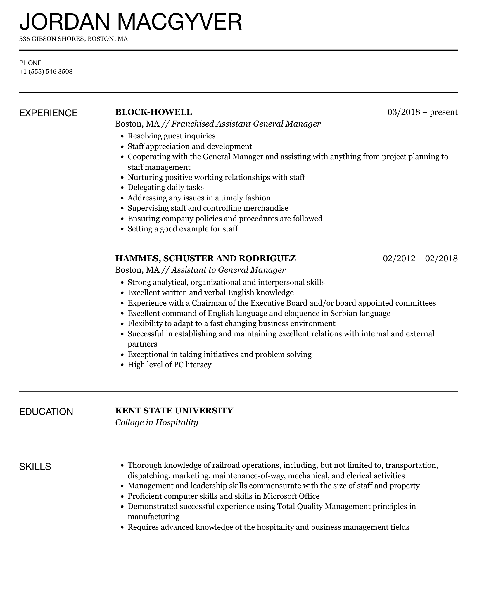 Assistant General Manager Resume Samples Velvet Jobs