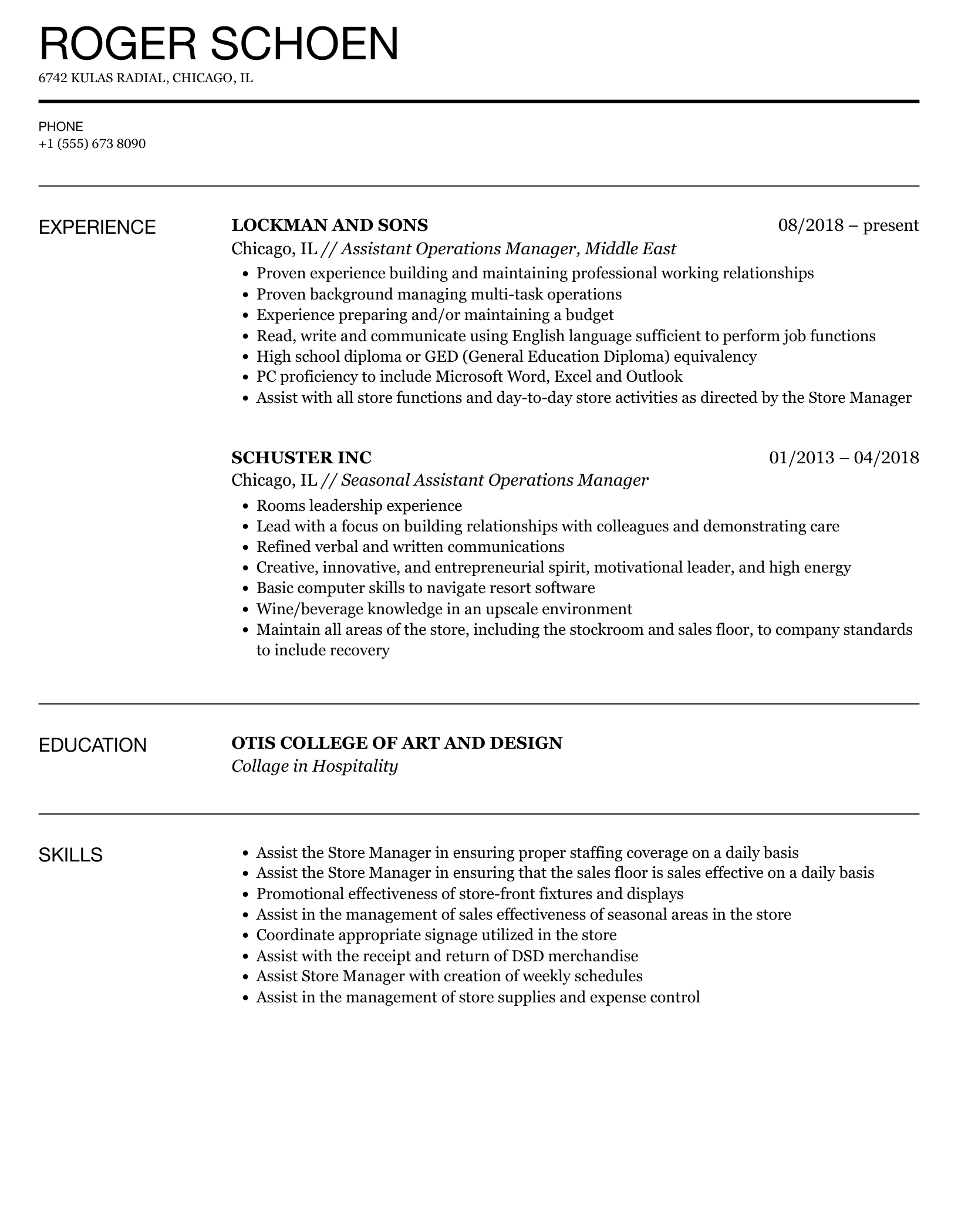 Assistant Operations Manager Resume Samples Velvet Jobs
