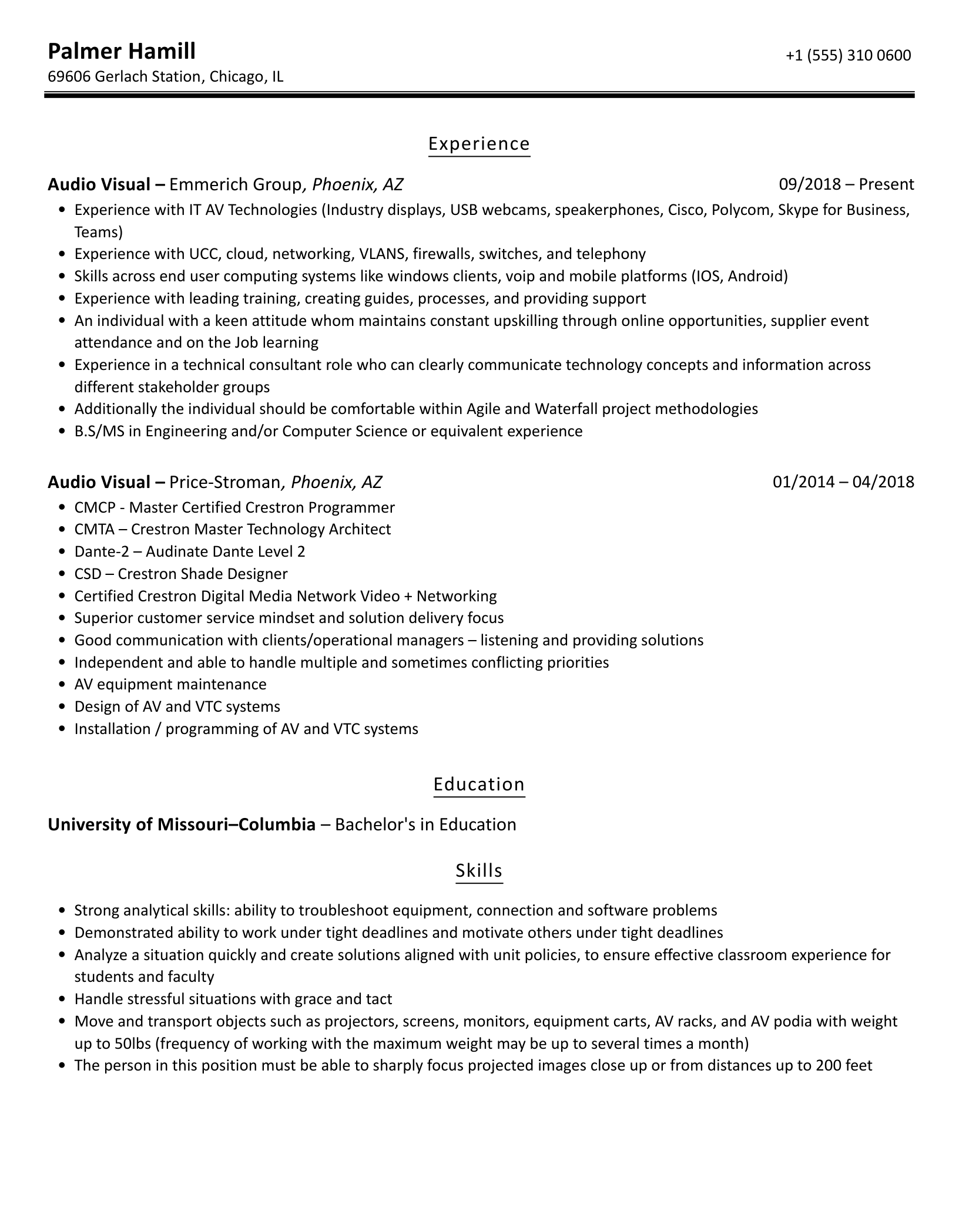 Audio Visual Resume Samples Velvet Jobs