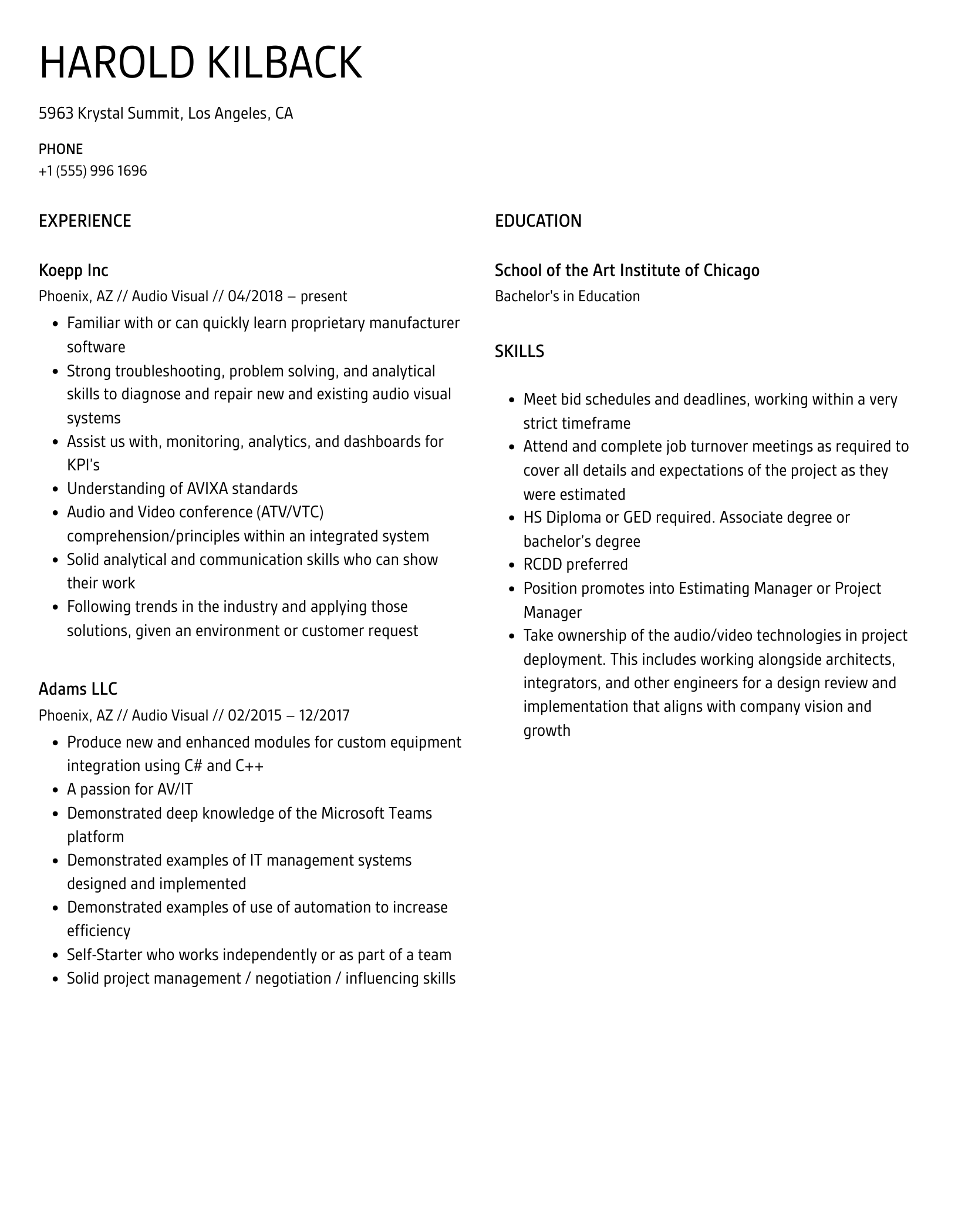 Audio Visual Resume Samples Velvet Jobs