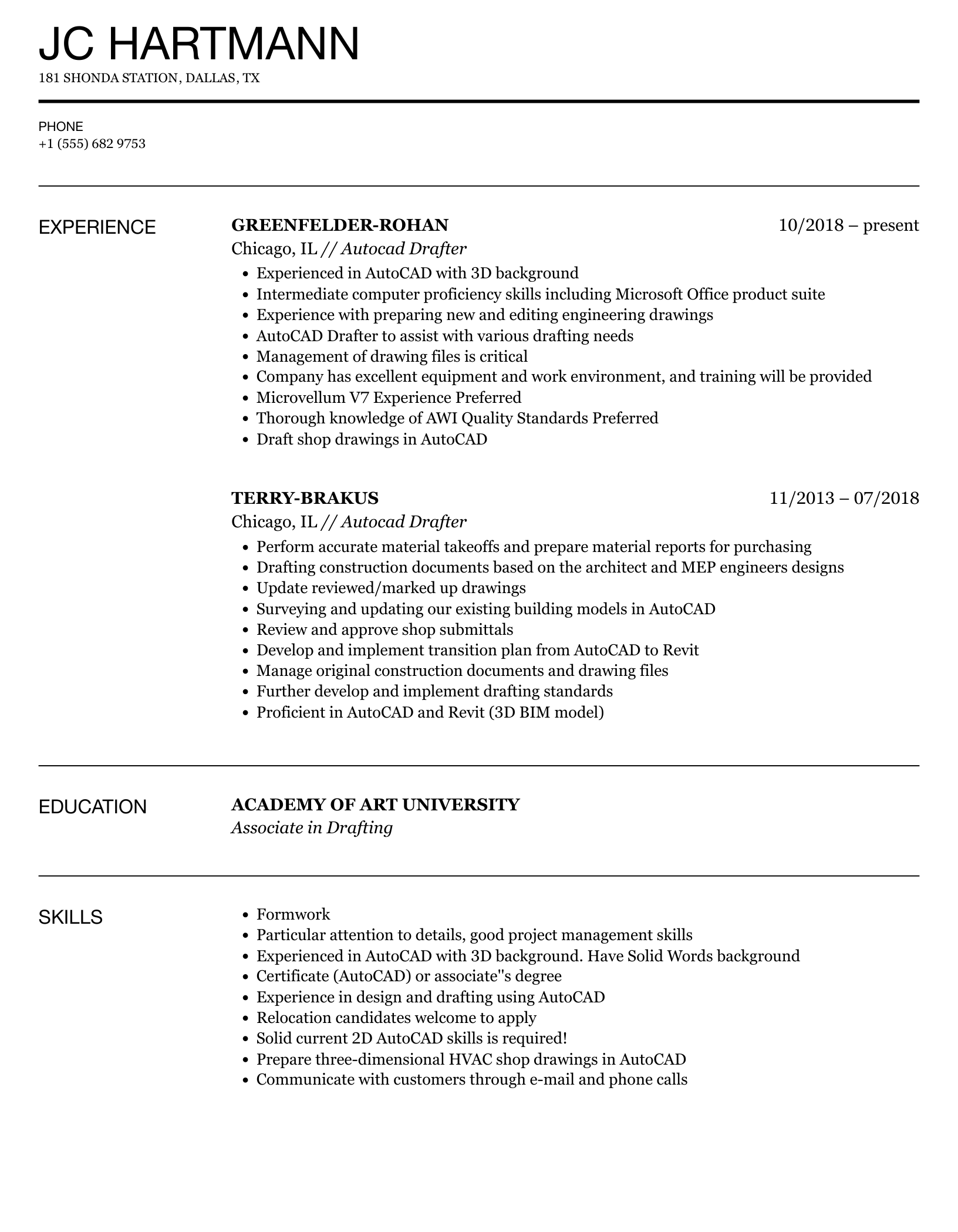 Autocad Drafter Resume