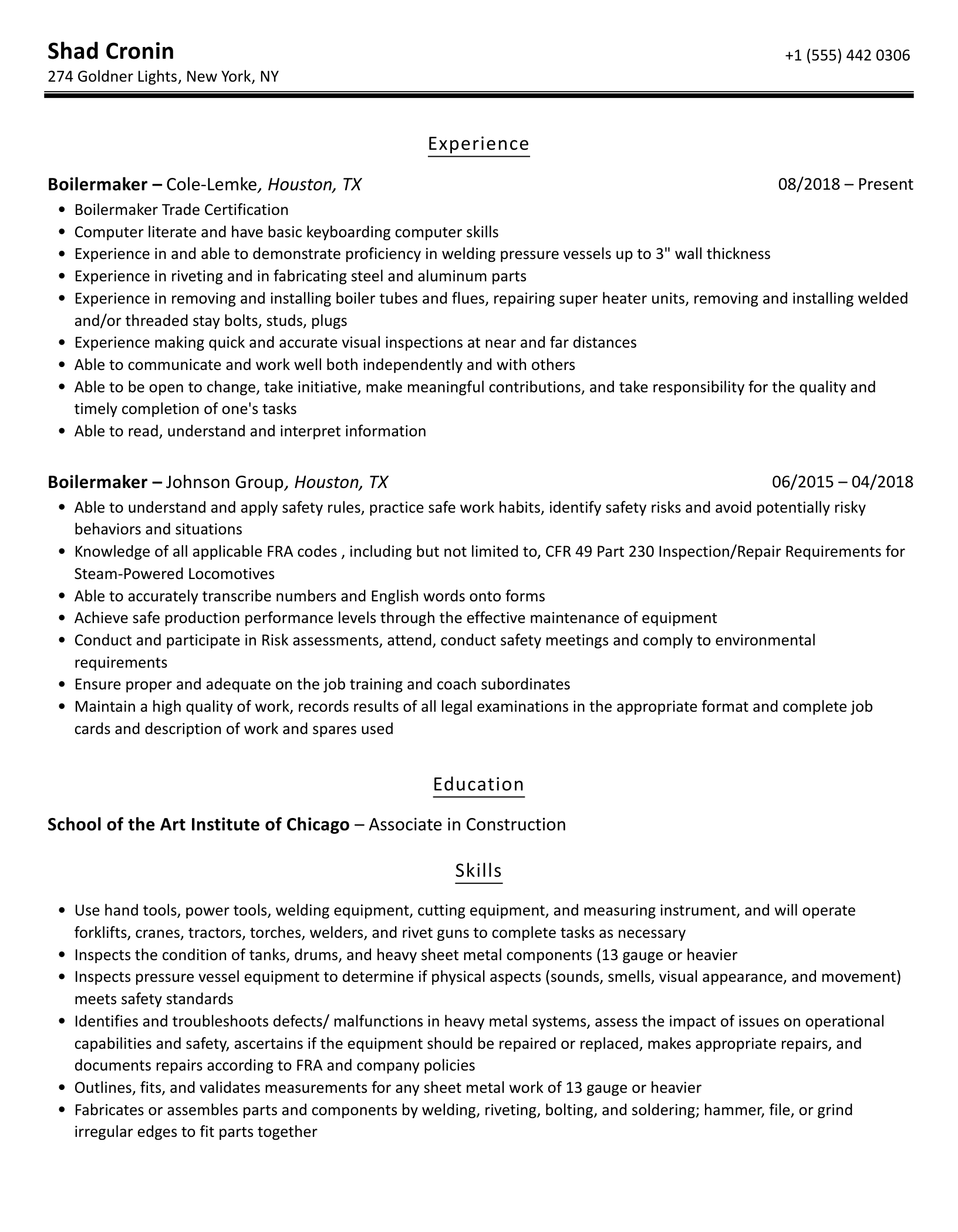Boilermaker Resume Samples Velvet Jobs