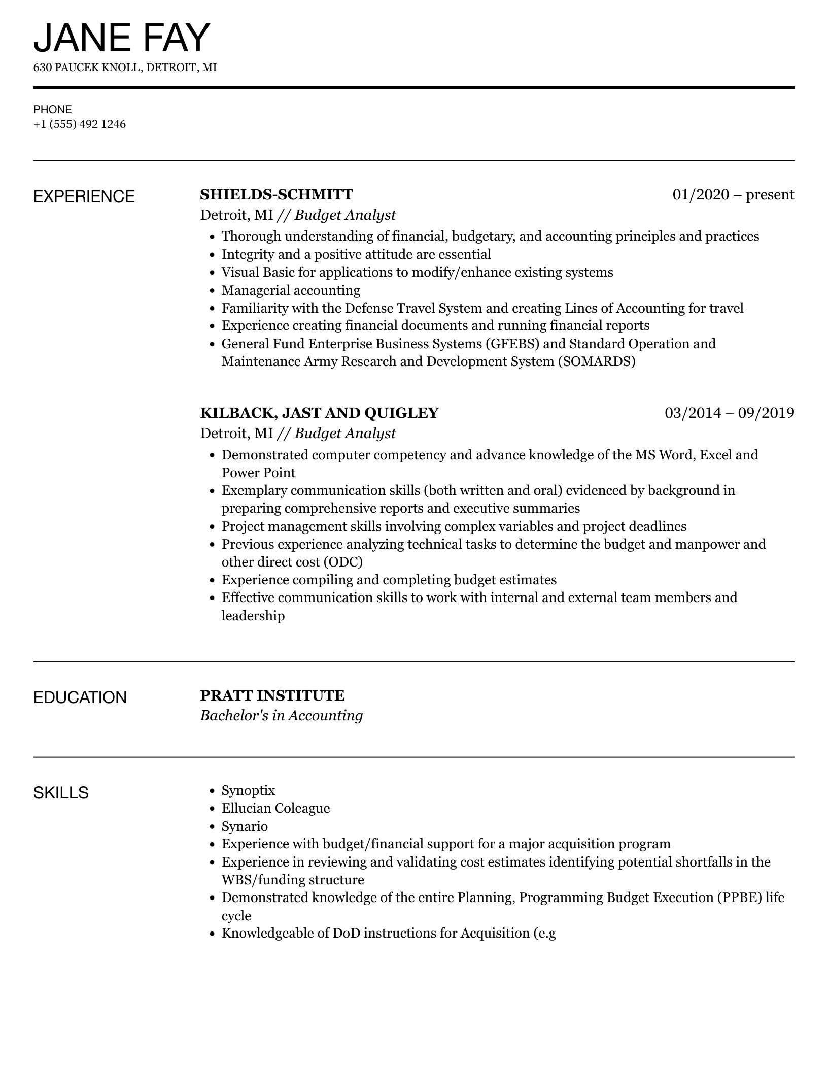 Budget Analyst Resume