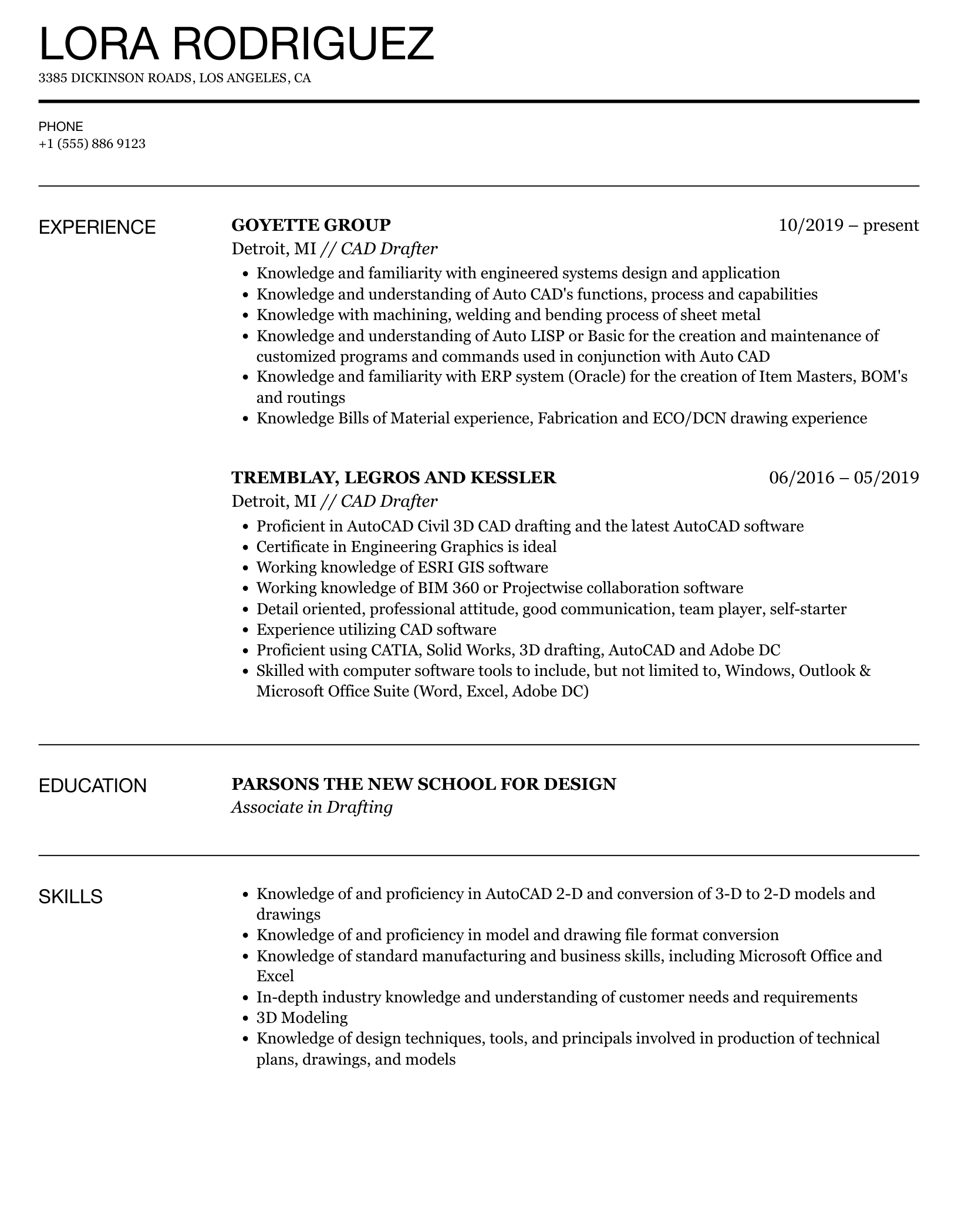 Autocad Drafter Resume