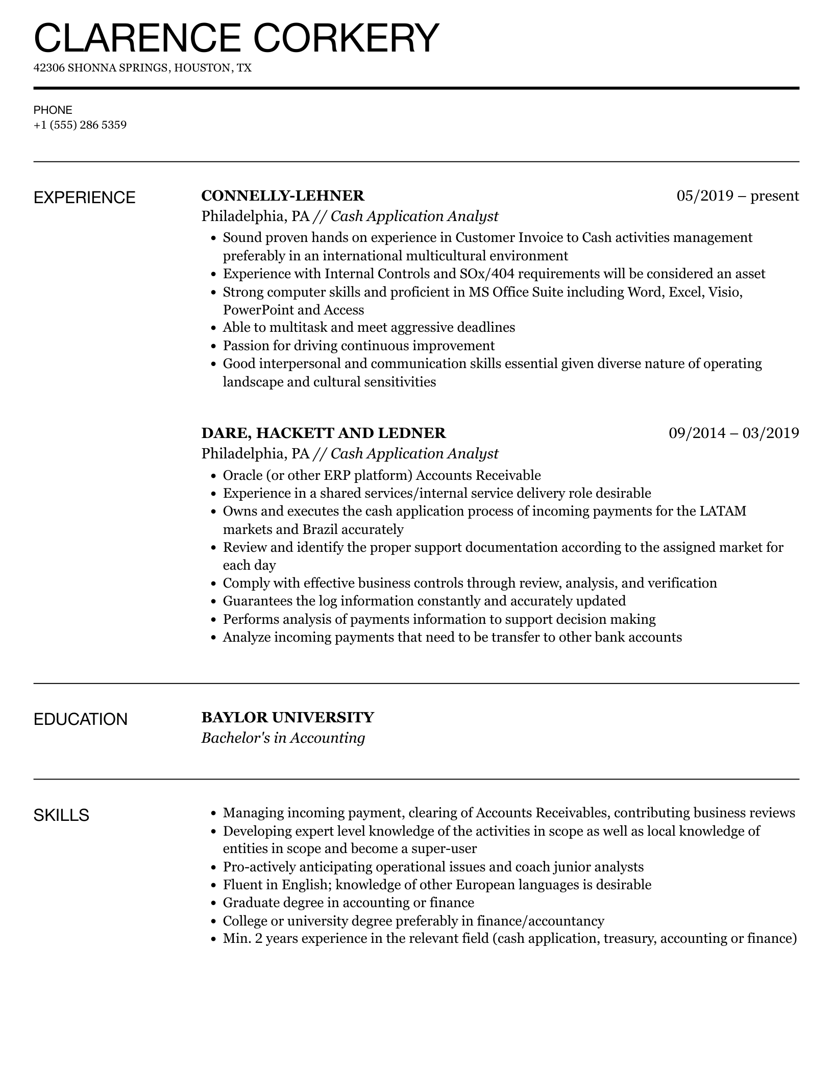 Cash Application Analyst Resume Samples Velvet Jobs