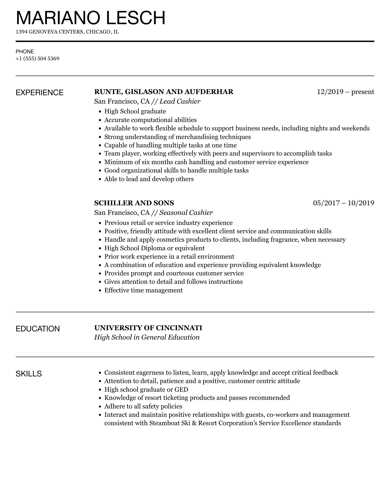 Cashier Resume Samples Velvet Jobs