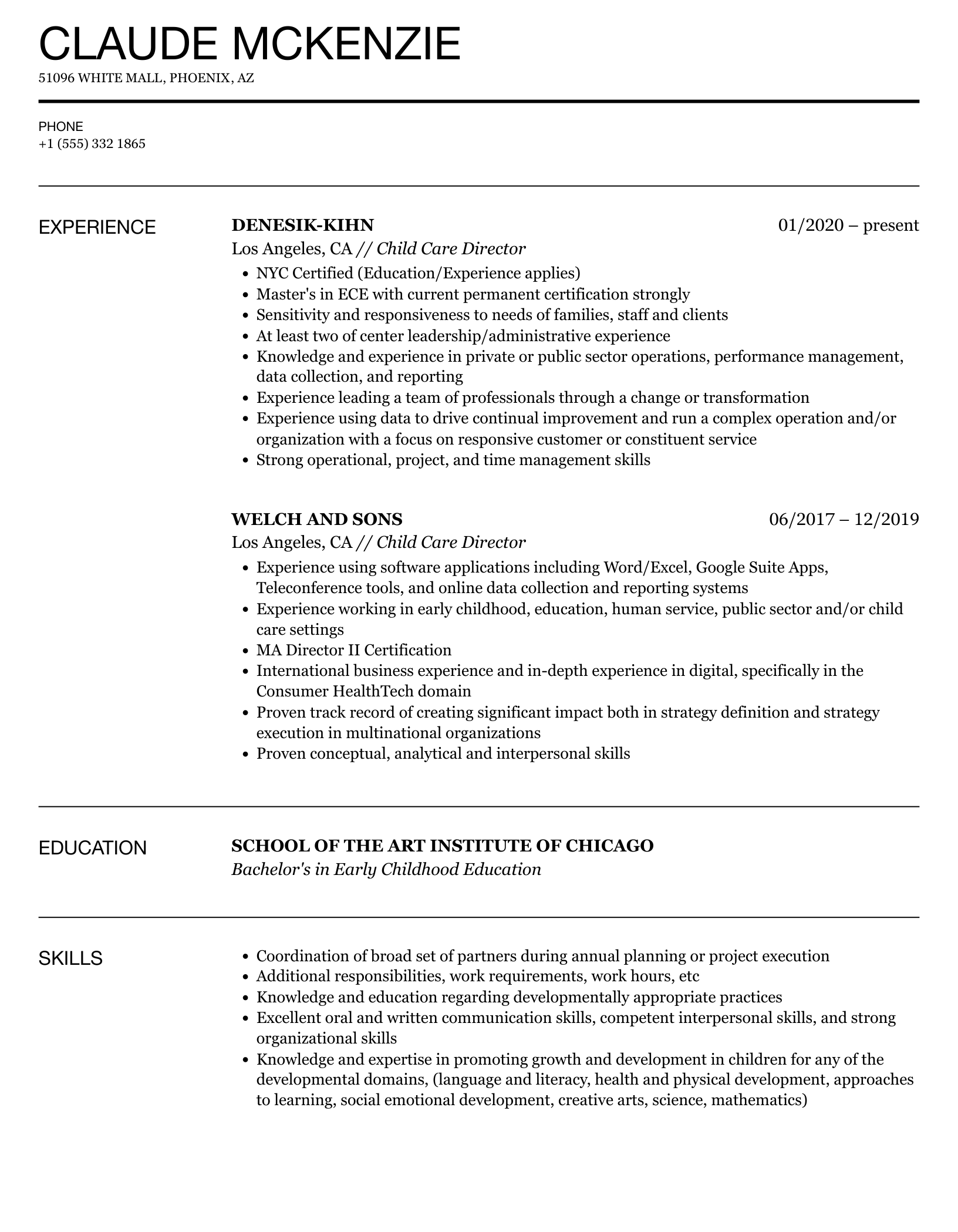 Child Care Director Resume Walesrasing