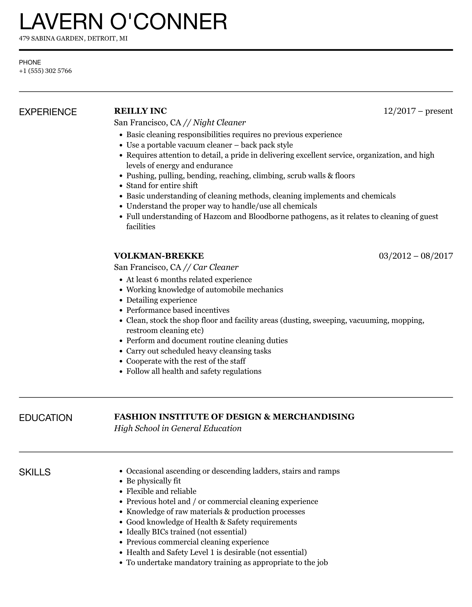 Cleaner Resume Samples Velvet Jobs