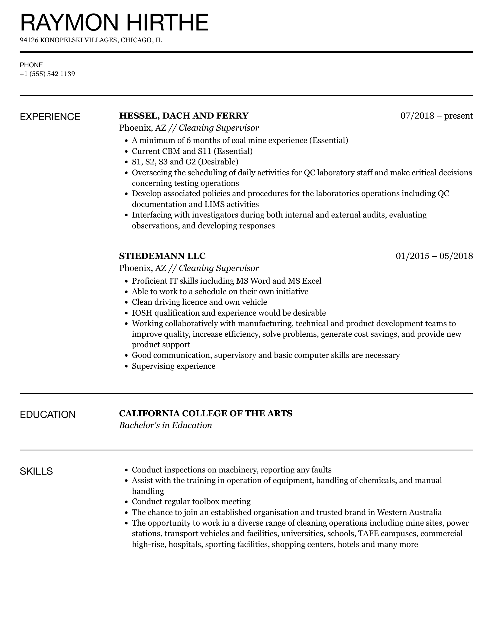 Cleaning Supervisor Resume MonteWiebe Blog