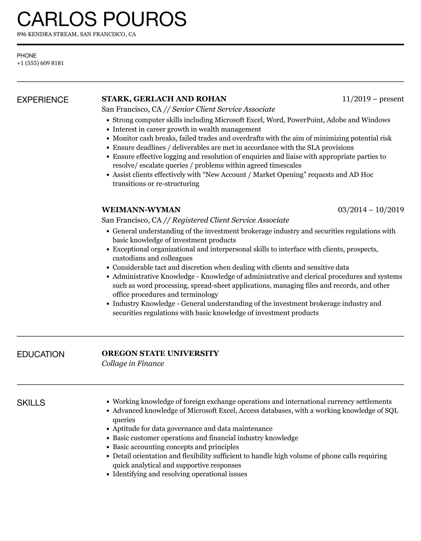 Client Service Associate Resume Samples Velvet Jobs