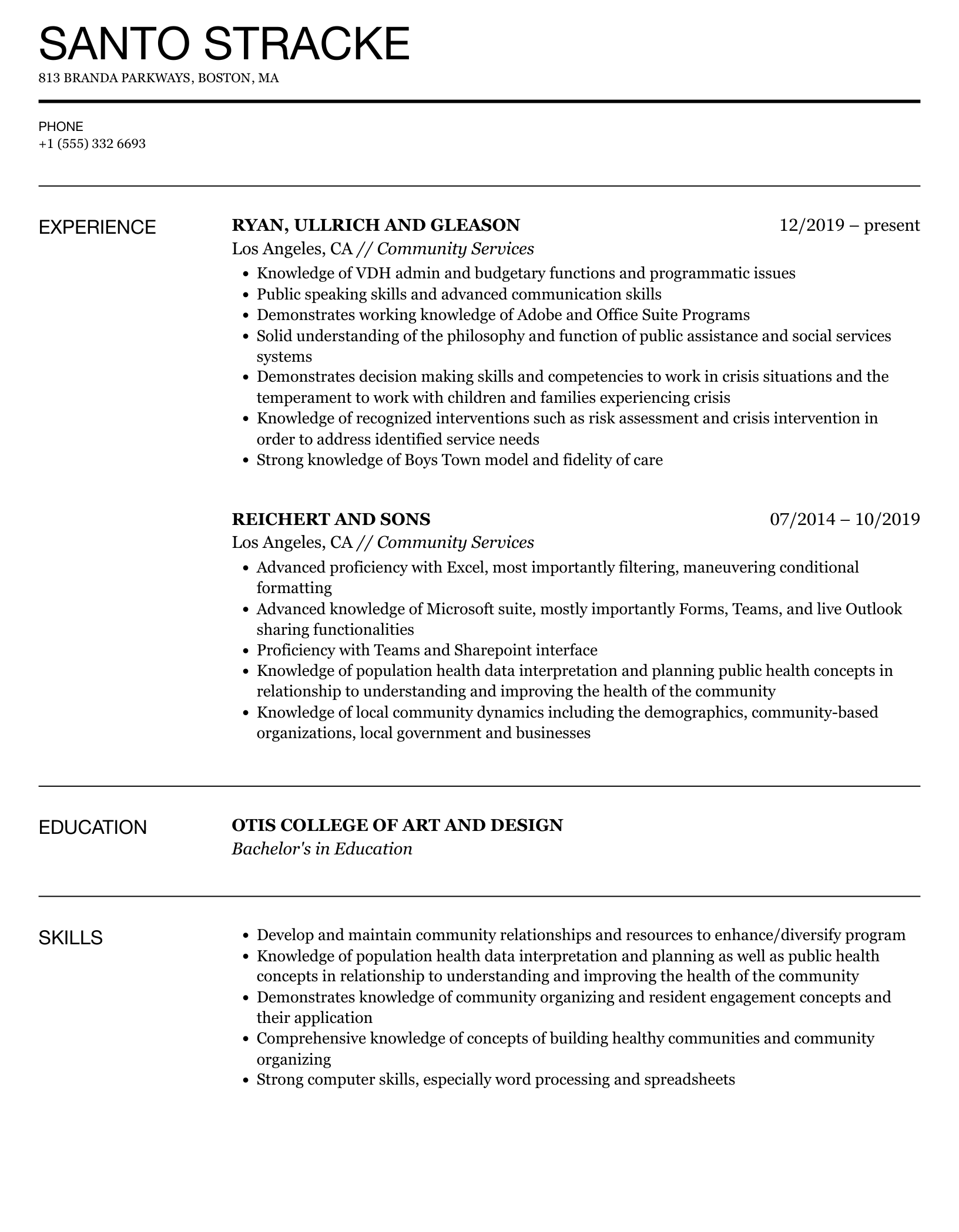Community Service Resume Template