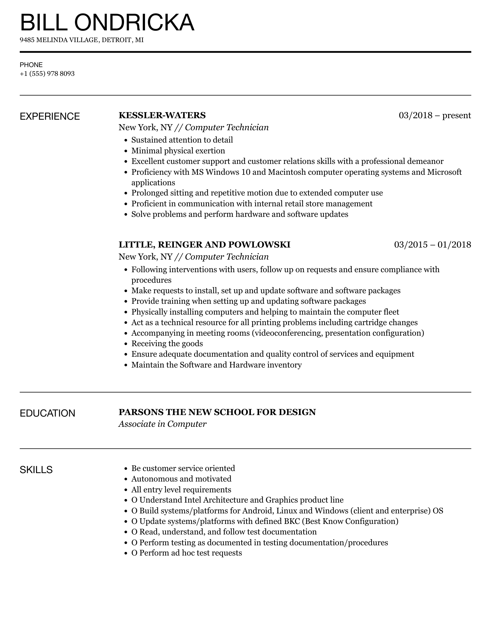 Computer Technician Resume Samples Velvet Jobs