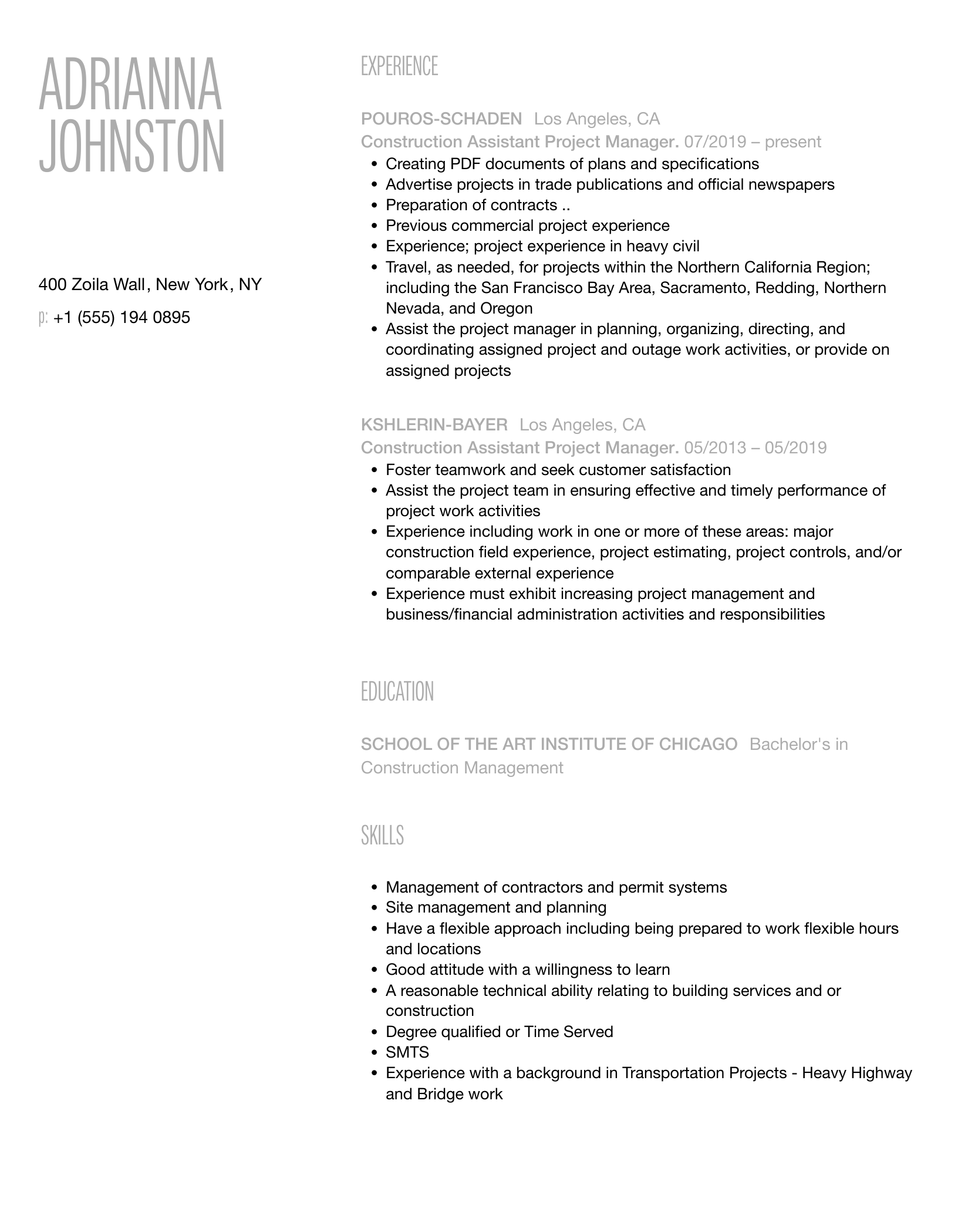 Construction Assistant Project Manager Resume Samples Velvet Jobs