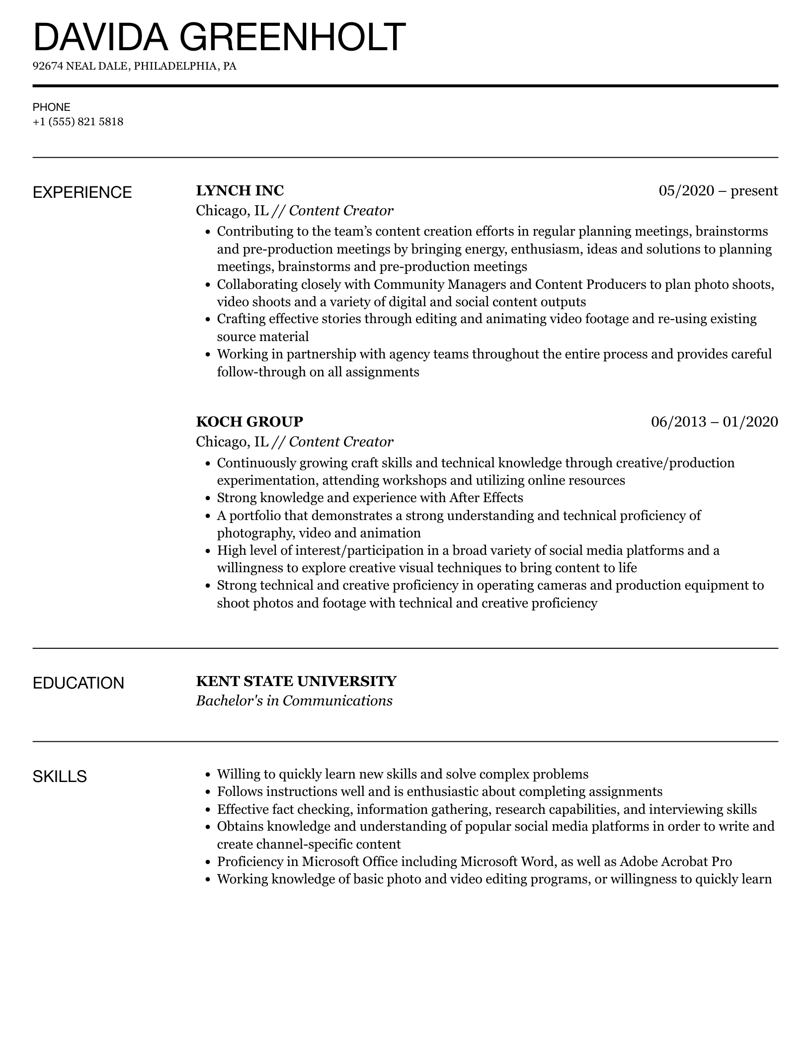 Content Creator Resume Samples Velvet Jobs